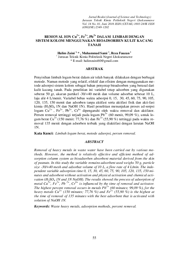 (PDF) REMOVAL ION Cu2+, Fe2+, Pb2+ DALAM LIMBAH DENGAN SISTEM KOLOM ...