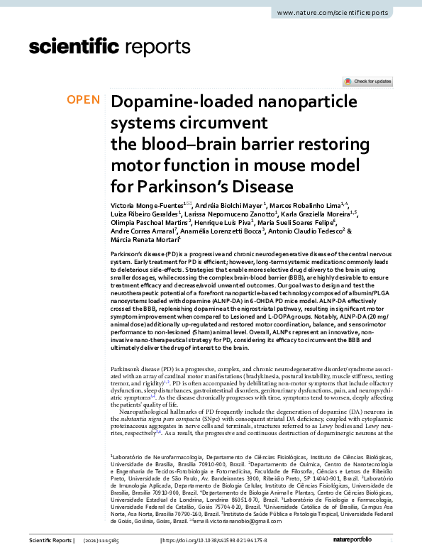 (PDF) Dopamine-loaded nanoparticle systems circumvent the blood–brain ...