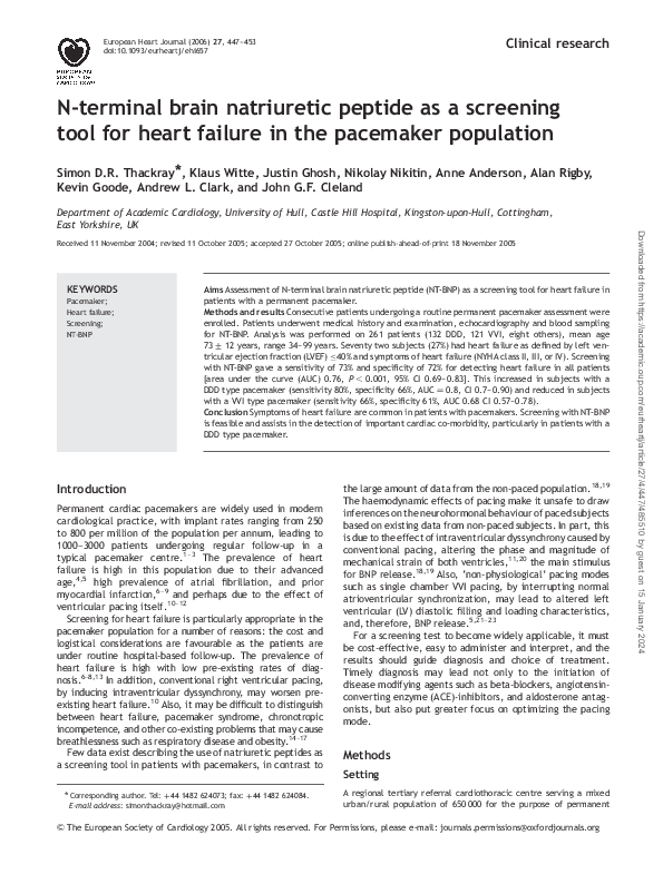 (PDF) N-terminal brain natriuretic peptide as a screening tool for ...