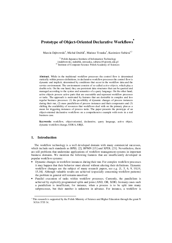 (PDF) Prototype of Object-Oriented Declarative Workflows (PDF) Prototype of Object-Oriented Declarative Workflows