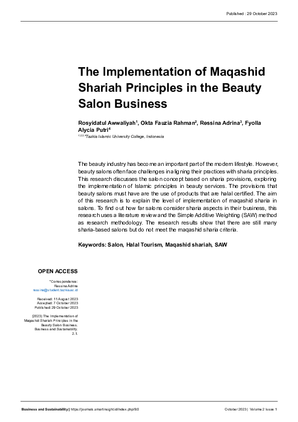 (PDF) The Implementation of Maqashid Shariah Principles in the Beauty ...