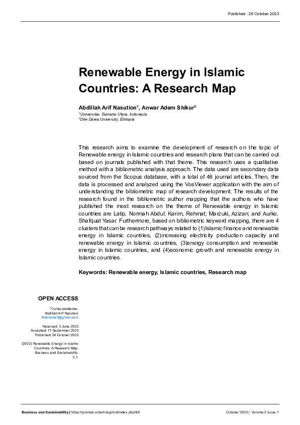 (PDF) Renewable Energy in Islamic Countries: A Research Map