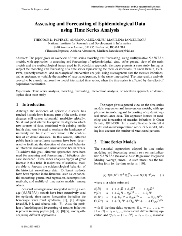(PDF) Assessing and Forecasting of Epidemiological Data using Time Series Analysis