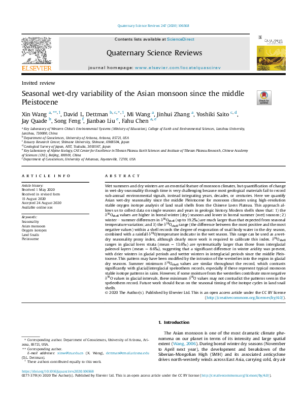 (PDF) Seasonal wet-dry variability of the Asian monsoon since the ...
