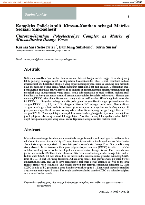 (PDF) Kompleks Polielektrolit Kitosan-Xanthan sebagai Matriks Sediaan ...
