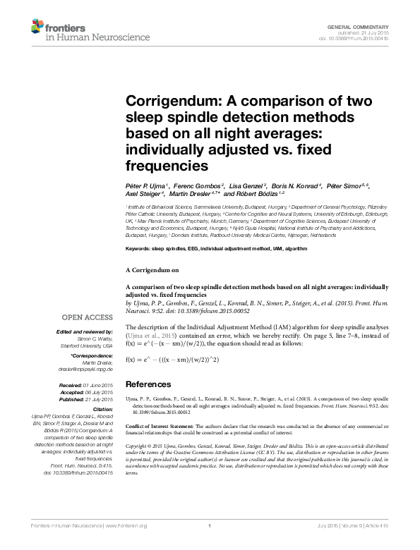 (PDF) Corrigendum: A comparison of two sleep spindle detection methods ...