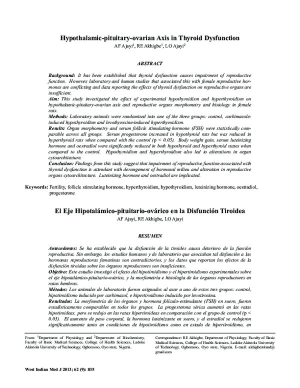 (PDF) Hypothalamic-pituitary-ovarian Axis in Thyroid Dysfunction ... (PDF) Hypothalamic-pituitary-ovarian Axis in Thyroid Dysfunction ...