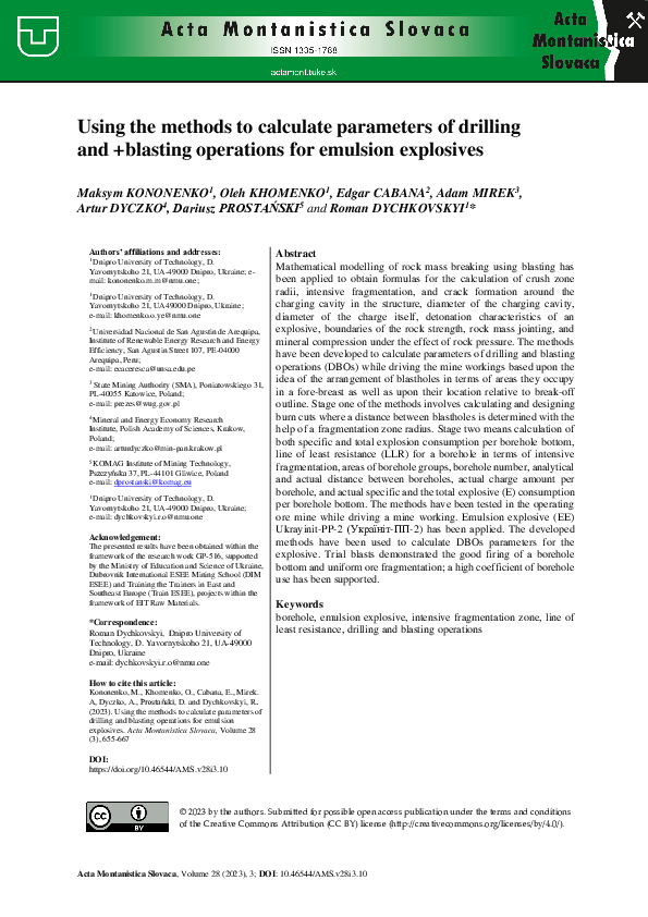 Pdf Using The Methods To Calculate Parameters Of Drilling And Blasting Operations For