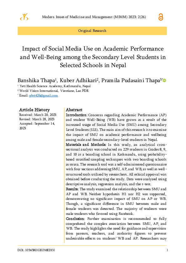 (PDF) Impact of Social Media Use on Academic Performance and Well-Being ...