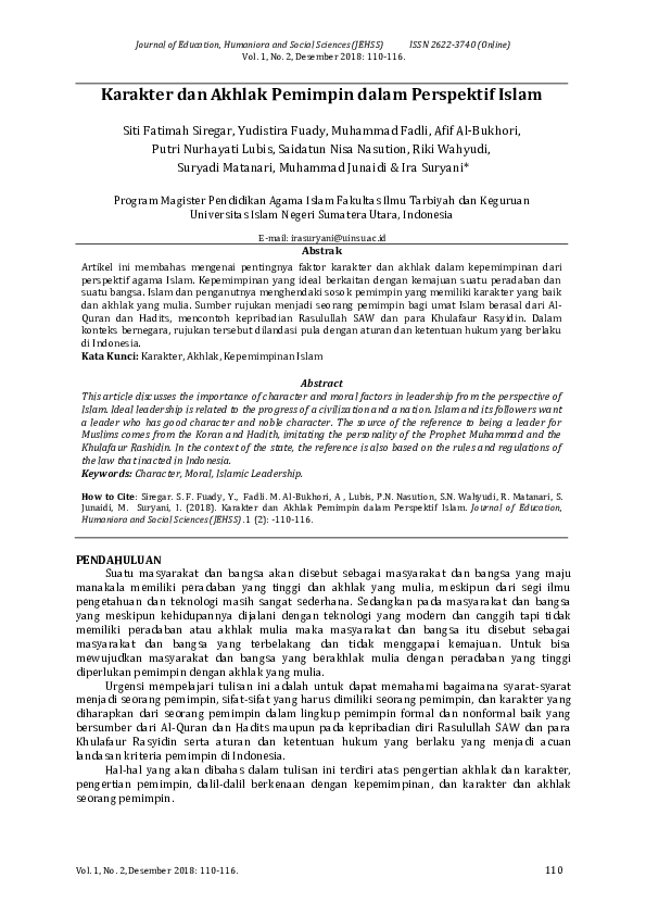 (PDF) Karakter dan Akhlak Pemimpin dalam Perspektif Islam