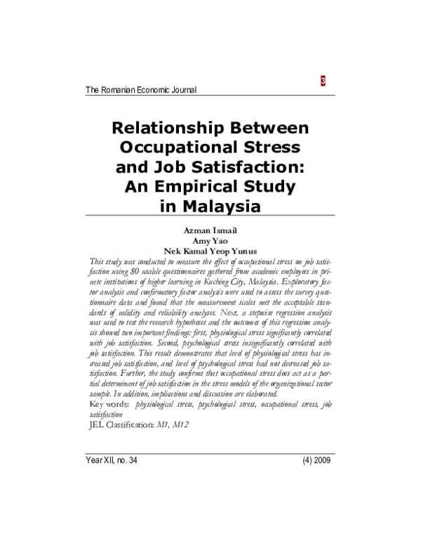 (PDF) Relationship Between Occupational Stress and Job Satisfaction: An ...