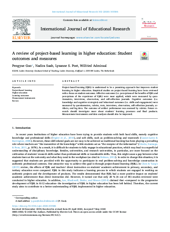 (PDF) A review of project-based learning in higher education: Student ...