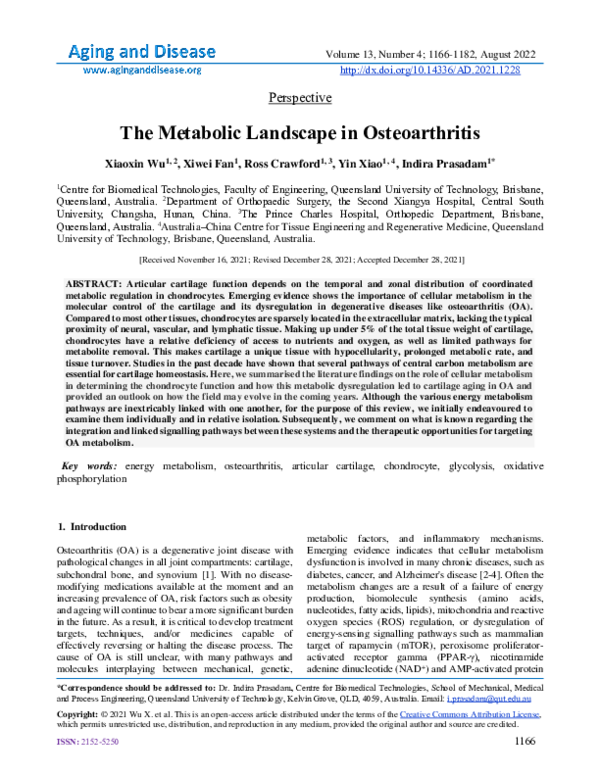 (PDF) The Metabolic Landscape in Osteoarthritis