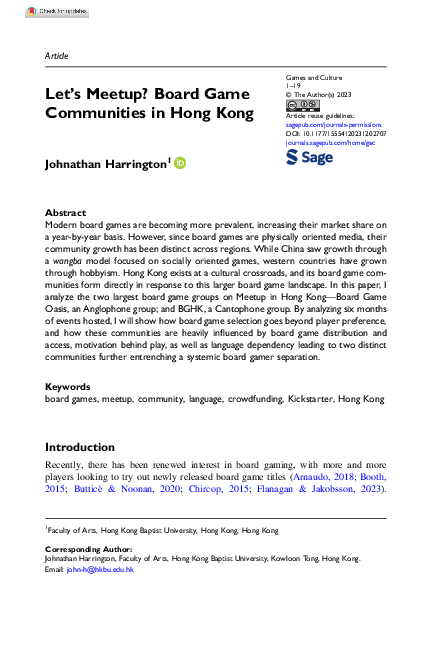 (PDF) Let's Meetup? Board Game Communities in Hong Kong