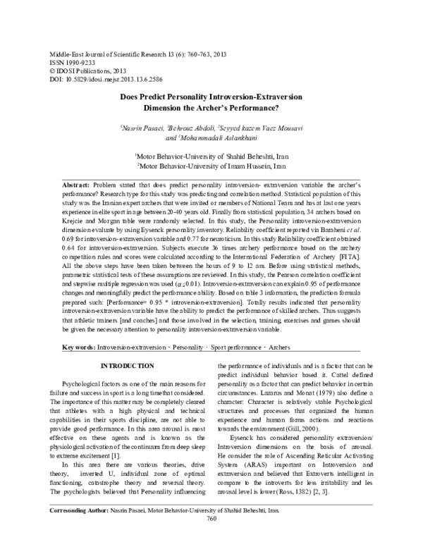 (PDF) Does Predict Personality Introversion-Extraversion Dimension the Archer's Performance?