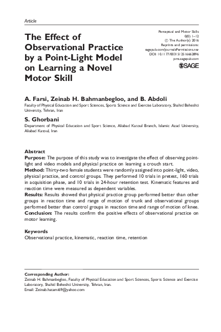 (PDF) The Effect of Observational Practice by a Point-Light Model on ...