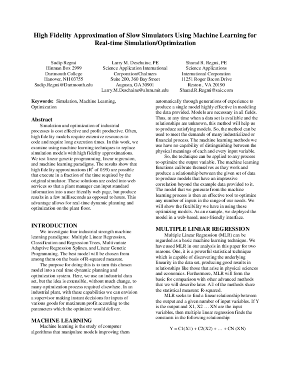 (PDF) High Fidelity Approximation of Slow Simulators Using Machine ...