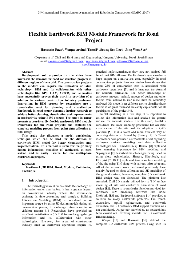 (PDF) Flexible Earthwork BIM Module Framework for Road Project