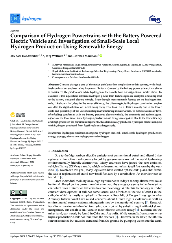 (PDF) Comparison of Hydrogen Powertrains with the Battery Powered ...