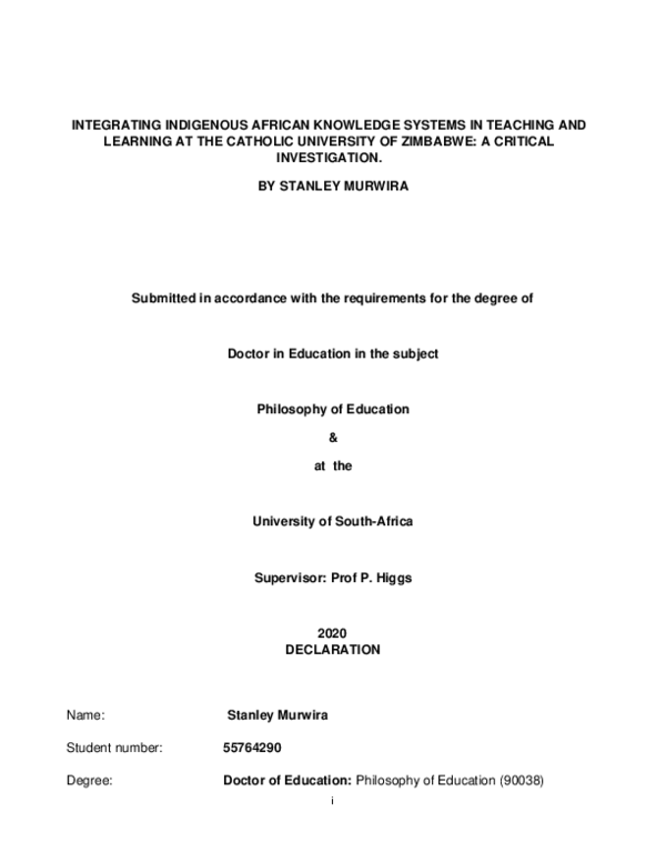 (PDF) Integrating indigenous african knowledge systems in teaching and ...