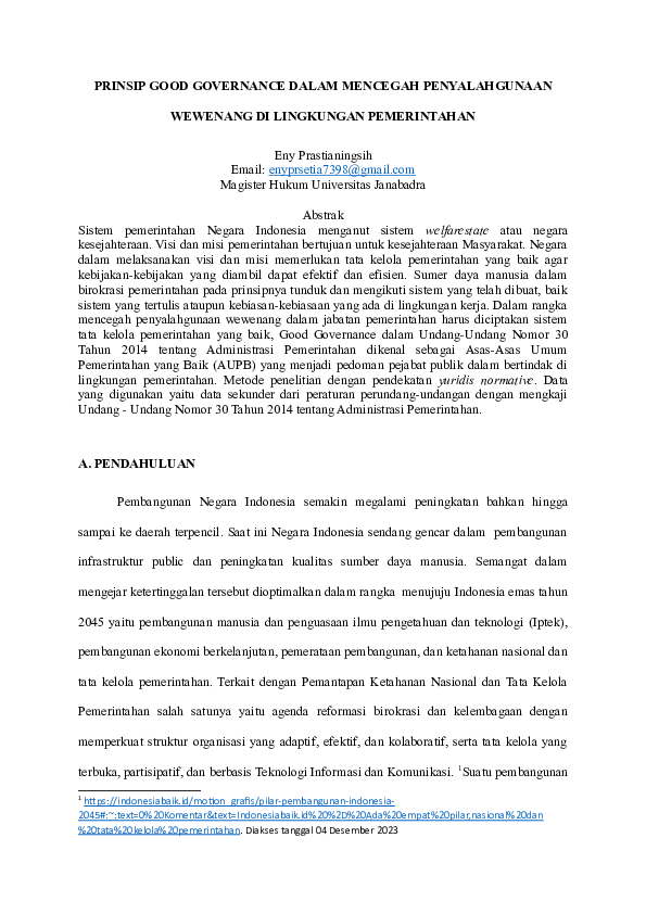 (DOC) PRINSIP GOOD GOVERNANCE DALAM MENCEGAH PENYALAHGUNAAN | Eny Prasetia Ningsih - Academia.edu