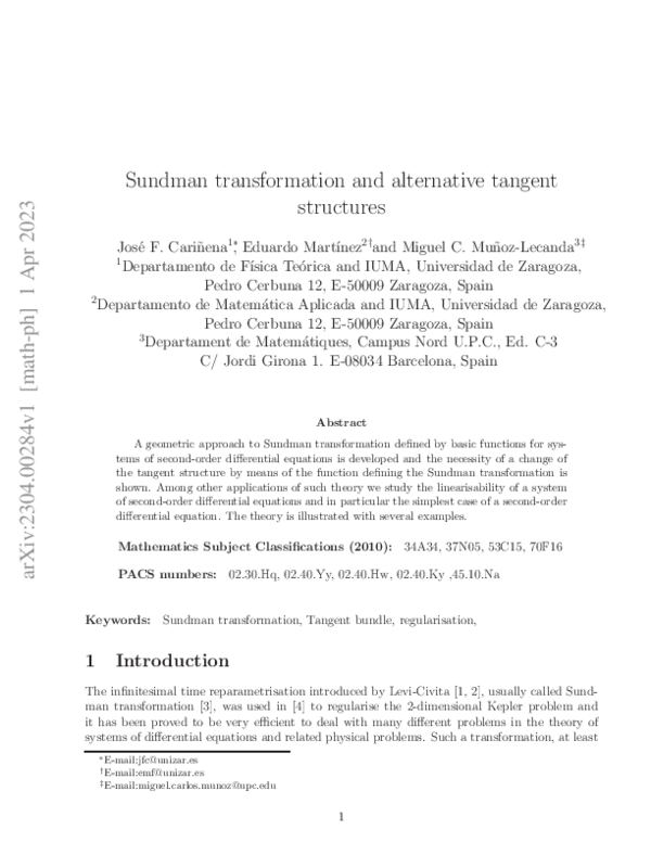 (PDF) Sundman transformation and alternative tangent structures