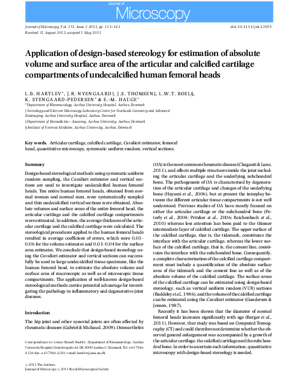 (PDF) Application of design-based stereology for estimation of absolute volume and surface area ...