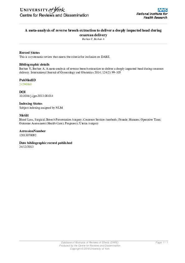 (PDF) A meta-analysis of reverse breech extraction to deliver a deeply ...