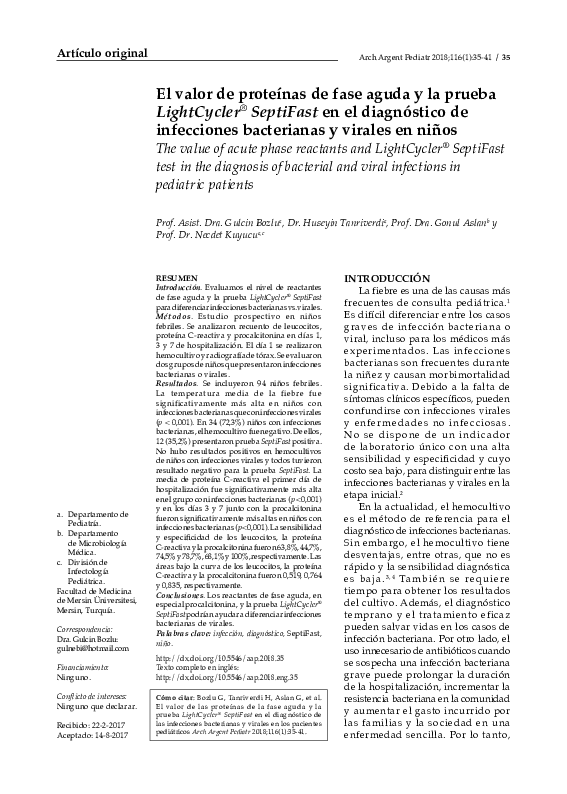 (PDF) El valor de proteínas de fase aguda y la prueba LightCycler ...