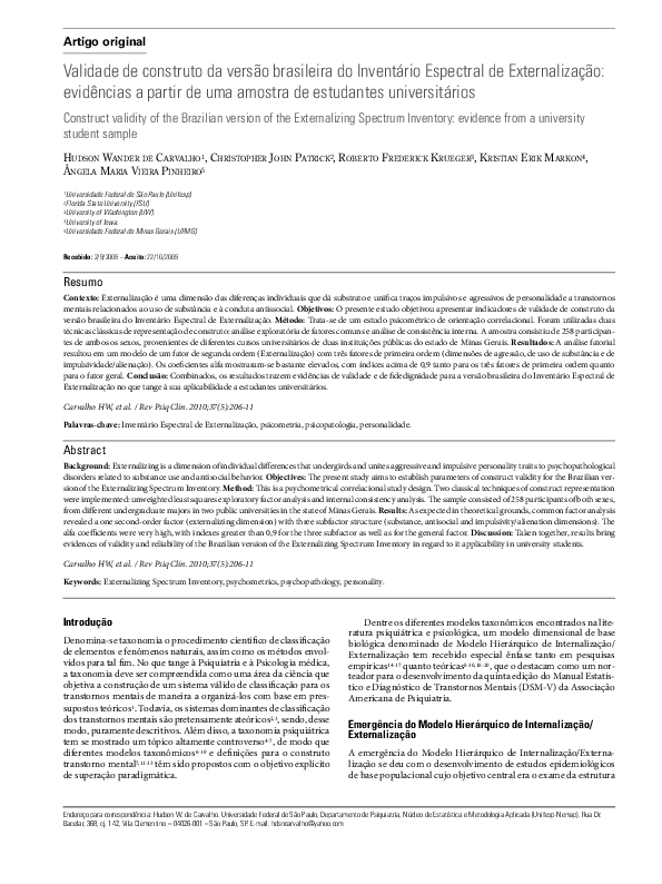 (PDF) Validade de construto da versão brasileira do Inventário ...