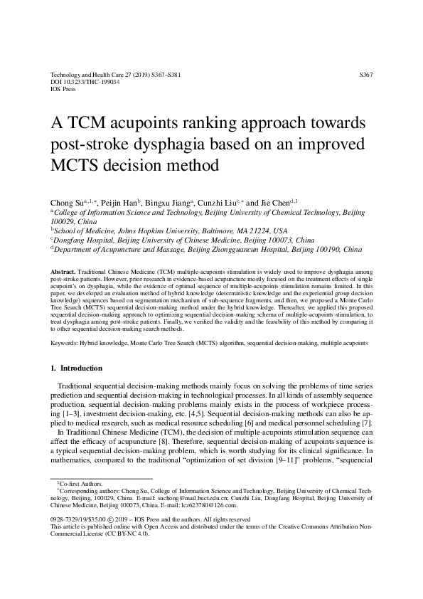 (PDF) A TCM acupoints ranking approach towards post-stroke dysphagia based on an improved MCTS ...