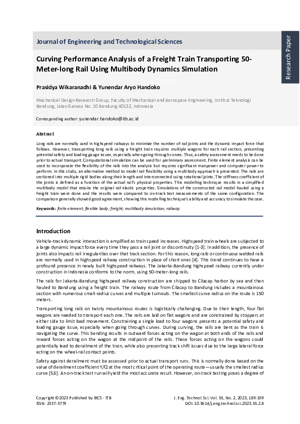 (PDF) Curving Performance Analysis of a Freight Train Transporting 50 ...
