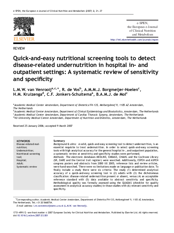 (PDF) Quick-and-easy nutritional screening tools to detect disease ...