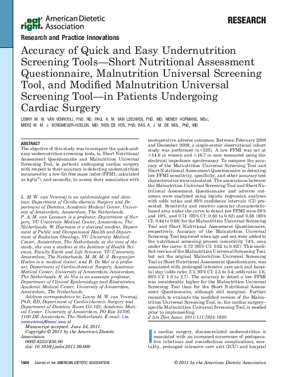 (PDF) Accuracy of Quick and Easy Undernutrition Screening Tools—Short ...