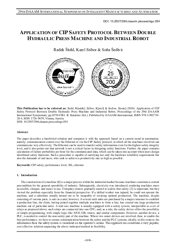 (PDF) Application of CIP Safety Protocol Between Double Hydraulic Press ...