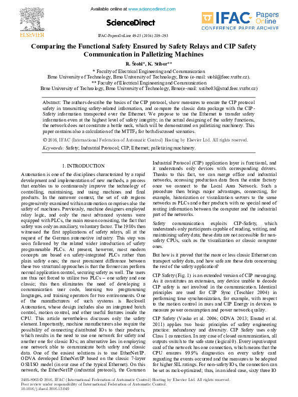 (PDF) Comparing the Functional Safety Ensured by Safety Relays and CIP ...