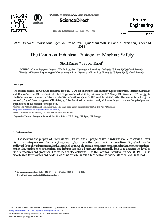 (PDF) The Common Industrial Protocol in Machine Safety