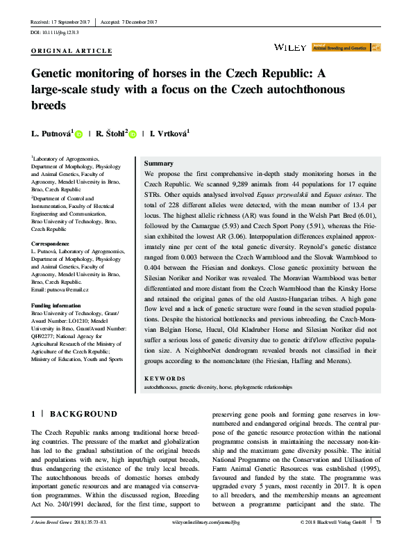 (PDF) Genetic monitoring of horses in the Czech Republic: A large-scale ...