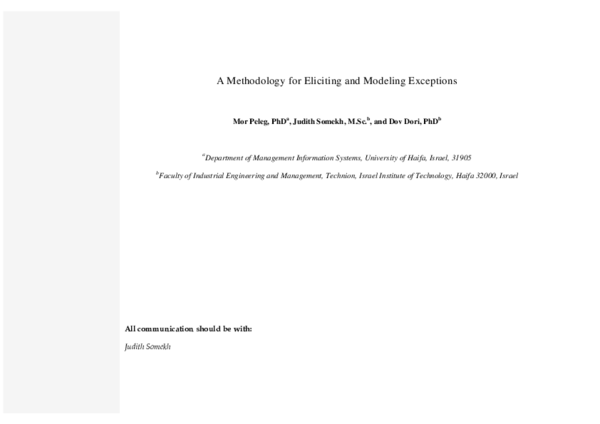 (PDF) A methodology for eliciting and modeling exceptions | Judith Somekh - Academia.edu
