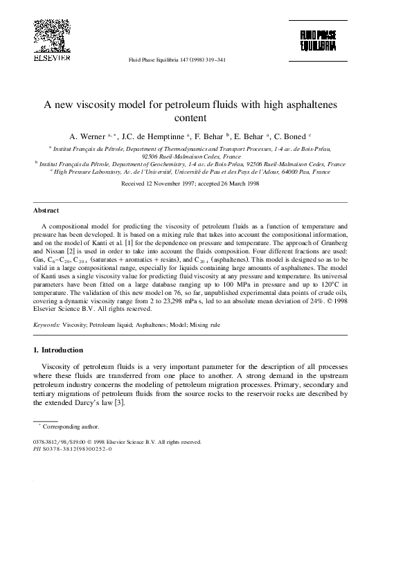 (PDF) A new viscosity model for petroleum fluids with high asphaltenes ...
