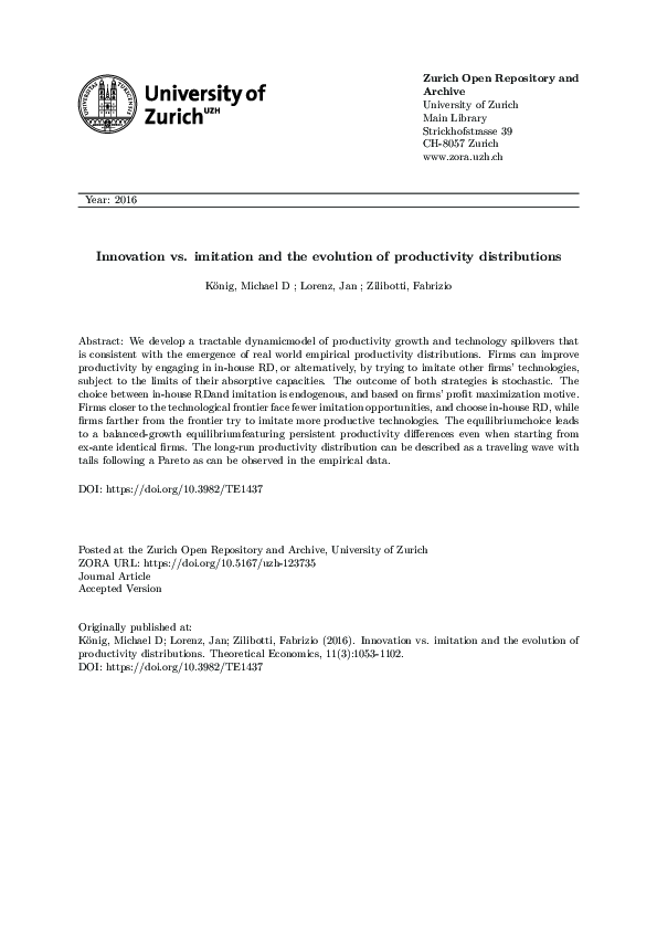 (PDF) Innovation vs. imitation and the evolution of productivity ...