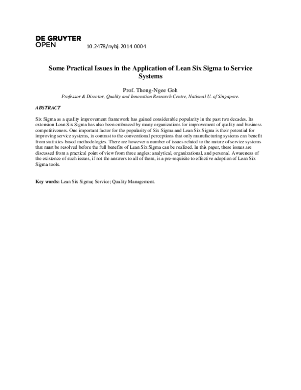 (PDF) Some Practical Issues in the Application of Lean Six Sigma to ...