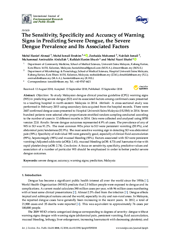(PDF) The Sensitivity, Specificity and Accuracy of Warning Signs in ...