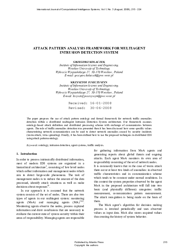 (PDF) Attack Pattern Analysis Framework for a Multiagent Intrusion Detection System