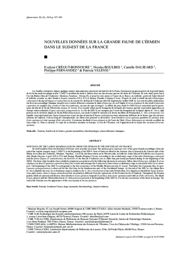 (PDF) New data on the large mammals fauna from the Eemian in the ...