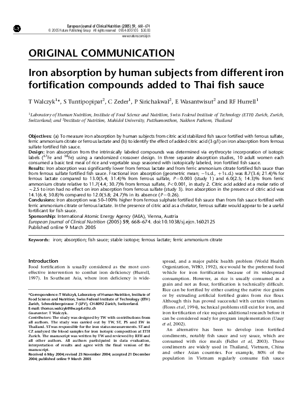 (PDF) Iron absorption by human subjects from different iron ...