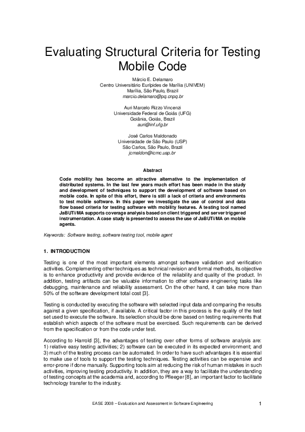 (PDF) Evaluating Structural Criteria for Testing Mobile Code