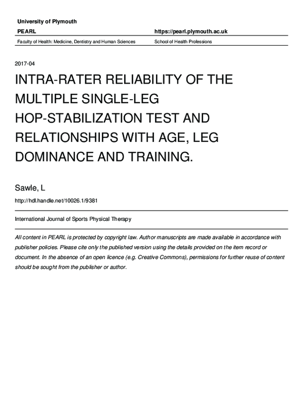 (PDF) Intra-Rater Reliability of the Multiple Single-Leg Hop ...