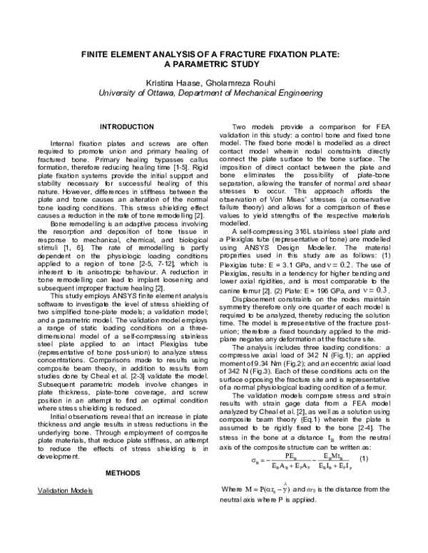 (PDF) Finite Element Analysis of a Fracture Fixation Plate: A Parametric Study
