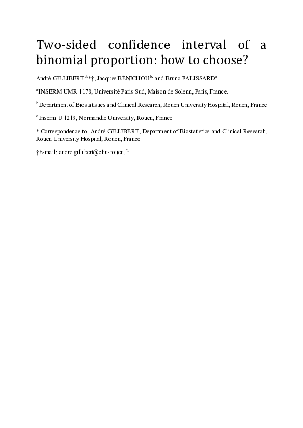 Pdf Two Sided Confidence Interval Of A Binomial Proportion How To Choose